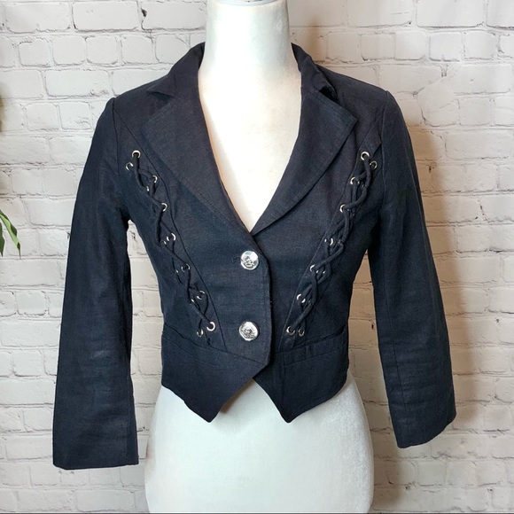 Nikibiki | Jackets & Coats | Nikibiki Black Laceup Military Cropped ...